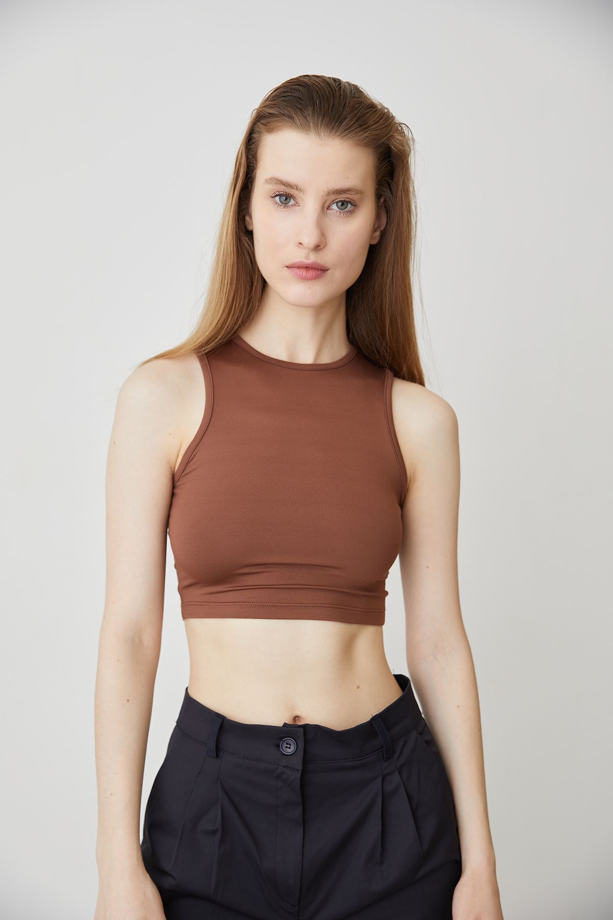 Halter Yaka Crop-Kahve